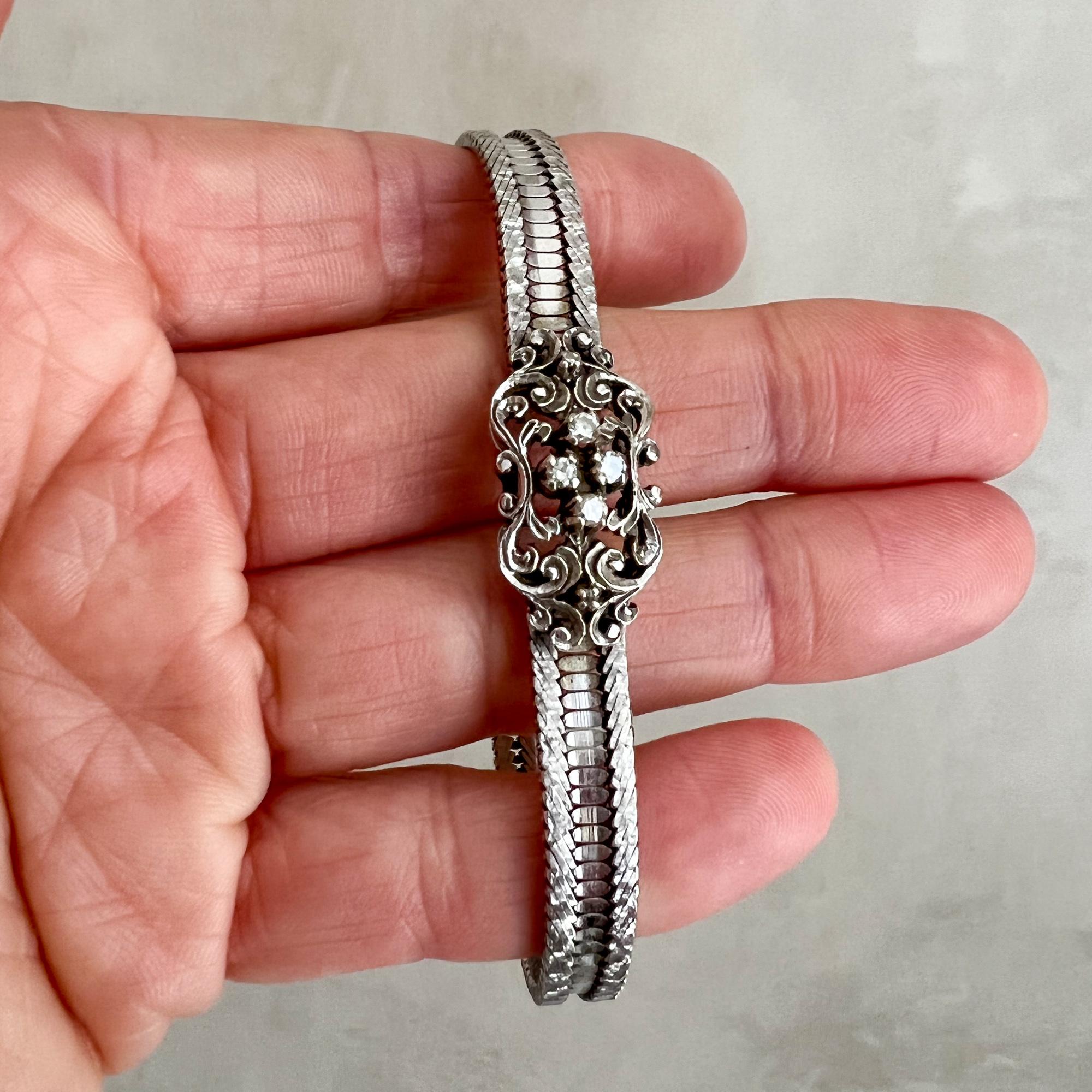 Brilliant Cut Diamonds and 14K White Gold Snake Link Bracelet For Sale ...