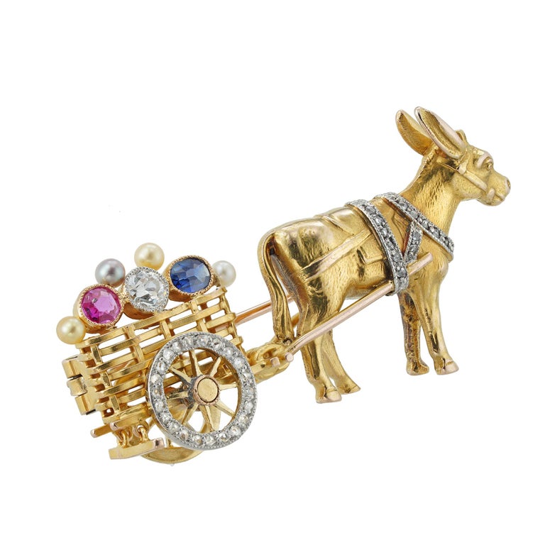 Edwardian Donkey and Cart Brooch at 1stDibs