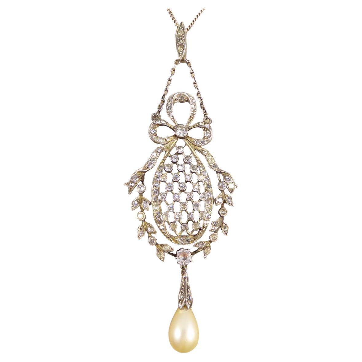 Antique Edwardian Old Cut Diamond and Pearl Pendant, circa 1900s at 1stDibs