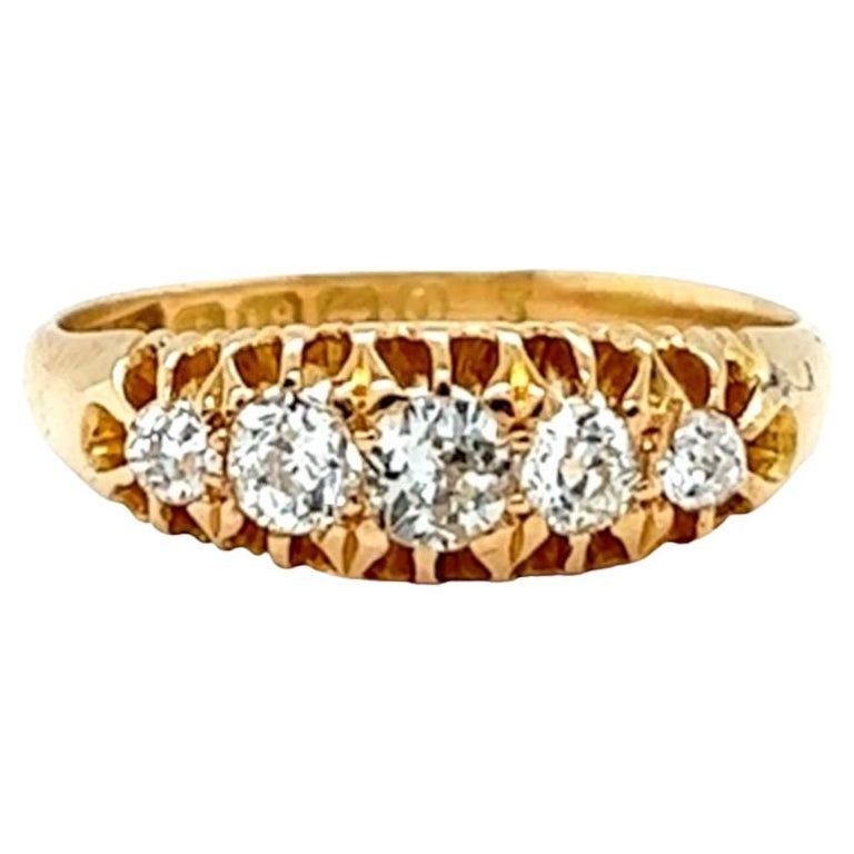 Edwardian English Old Mine Cut Diamond 18K Gold Five Stone Ring For ...