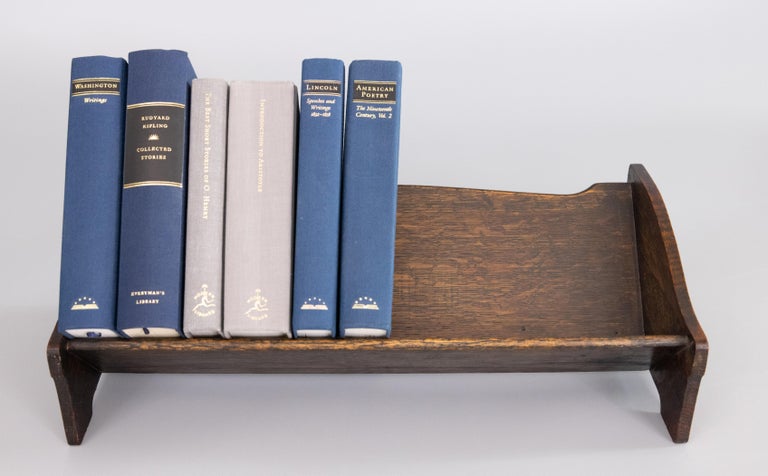 Edwardian English Tiger Oak Table Top Book Trough Rack Stand Bookends ...