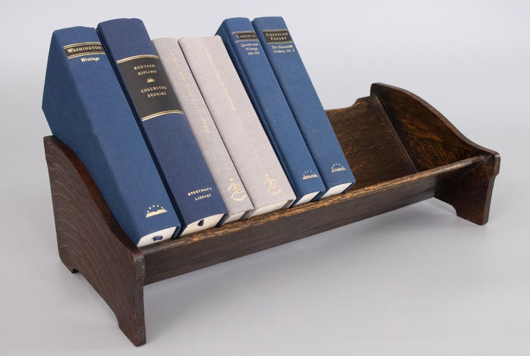 Edwardian English Tiger Oak Table Top Book Trough Rack Stand Bookends ...