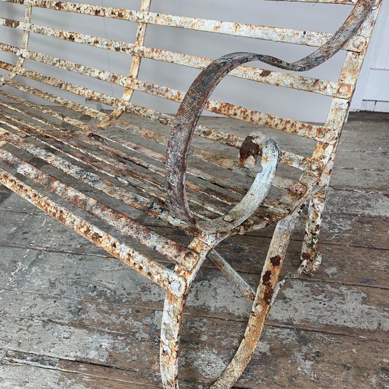 Edwardian English Wrought Iron Strapwork Bench at 1stDibs