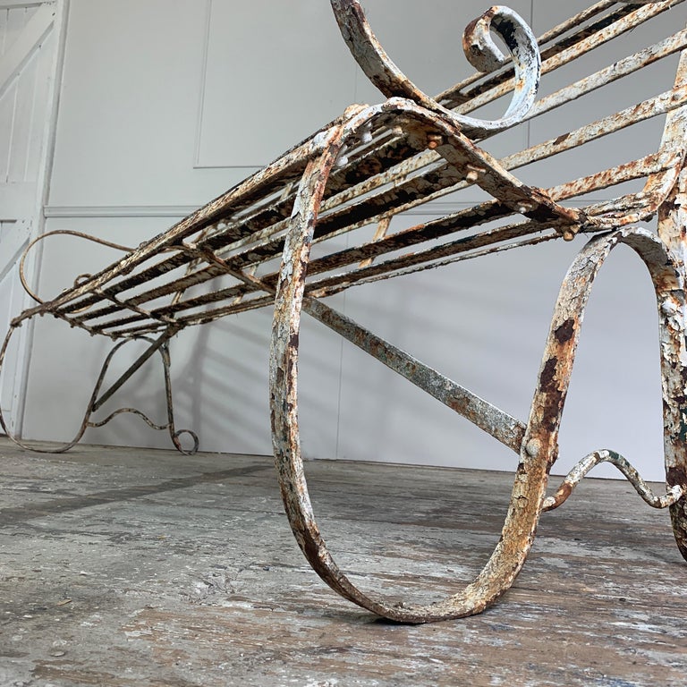 Edwardian English Wrought Iron Strapwork Bench at 1stDibs