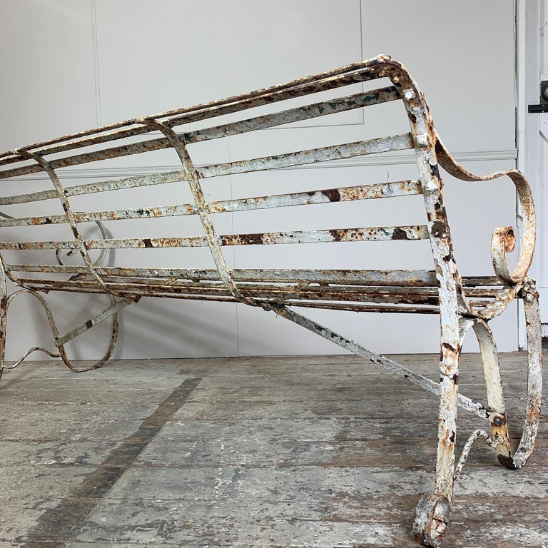 Edwardian English Wrought Iron Strapwork Bench at 1stDibs