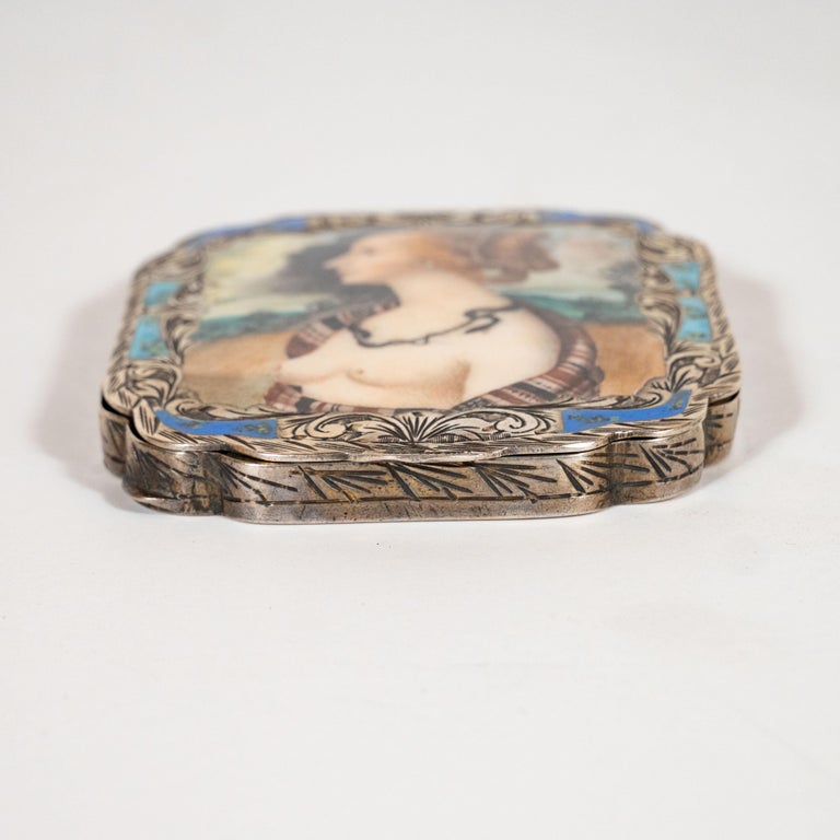 Edwardian Engraved Silver and Hand Painted Enamel Compact Portrait ...