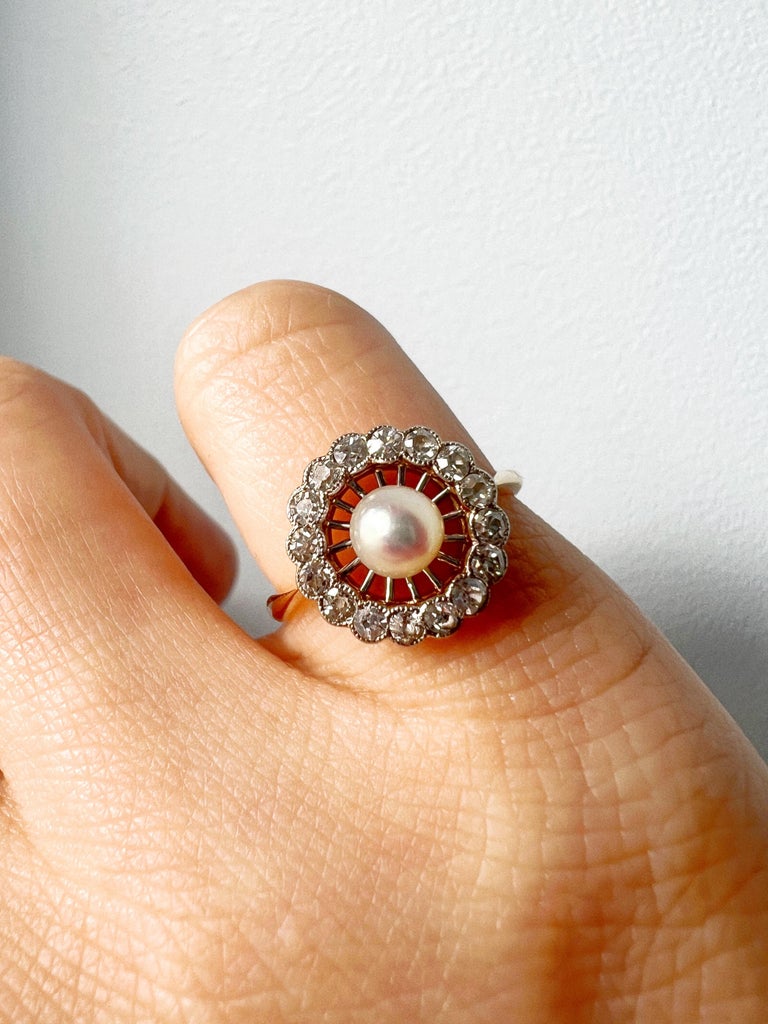 Edwardian Era 'Belle Epoque' 18k Gold Diamond Pearl Lattice Ring For ...