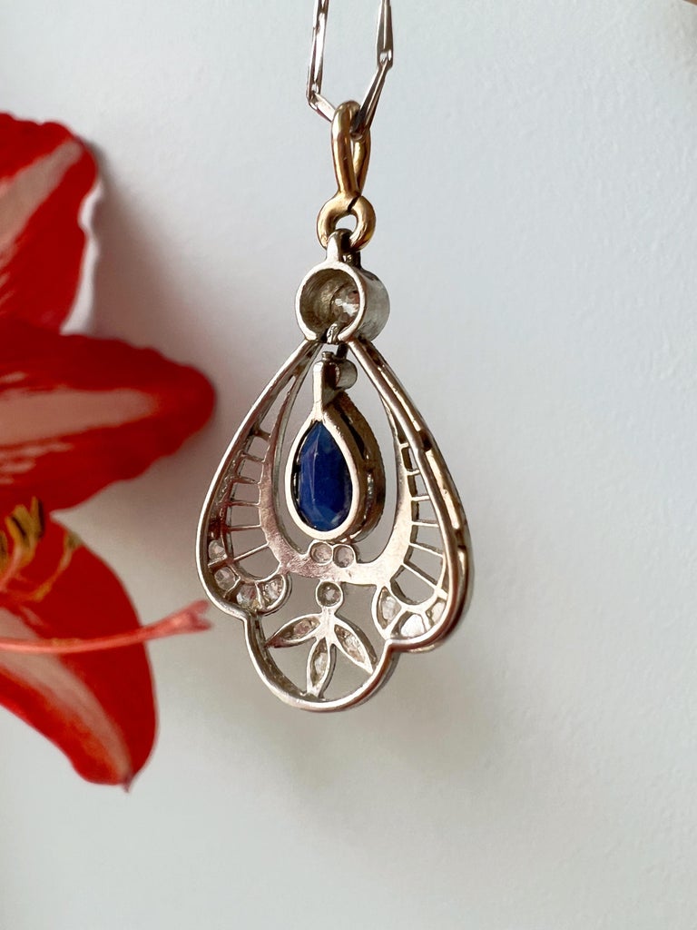 Edwardian Era Belle Époque Platinum 18K Gold Diamond Blue Sapphire ...