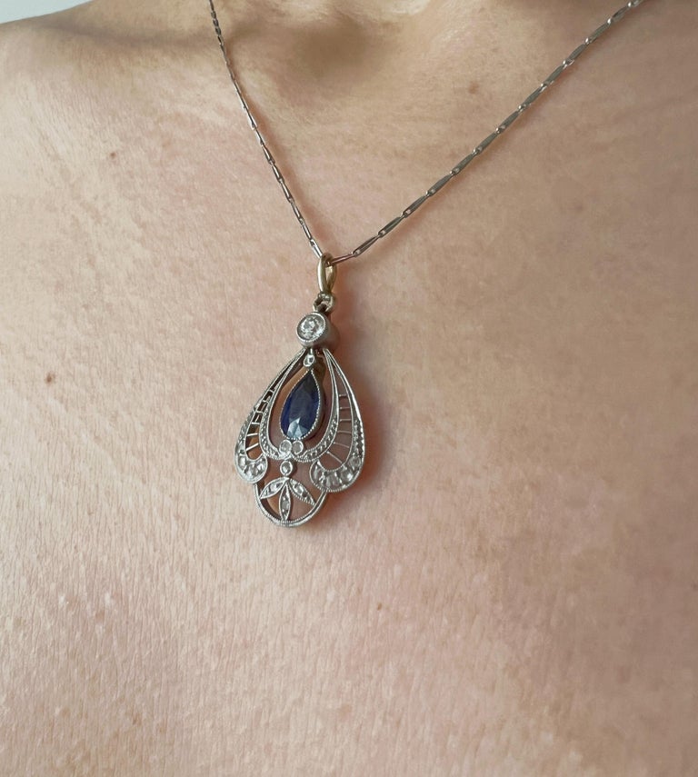Edwardian Era Belle Époque Platinum 18K Gold Diamond Blue Sapphire ...