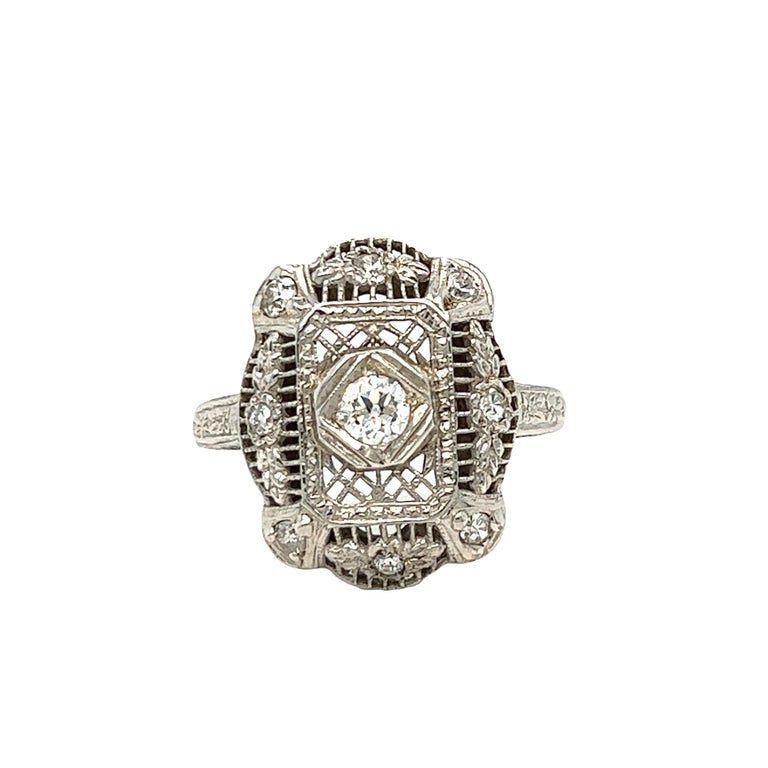 Edwardian Era Diamond Ring 18K White Gold For Sale at 1stDibs