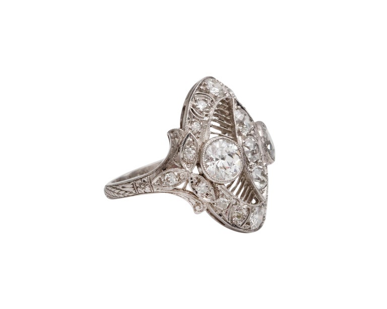 Edwardian Era Platinum 2.01 Carat Diamond Filigree Ring Foliate ...