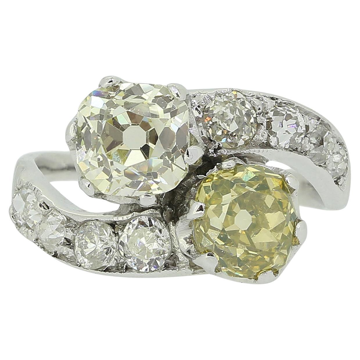 Edwardian Fancy Old Cut Diamond Toi et Moi Ring For Sale at 1stDibs
