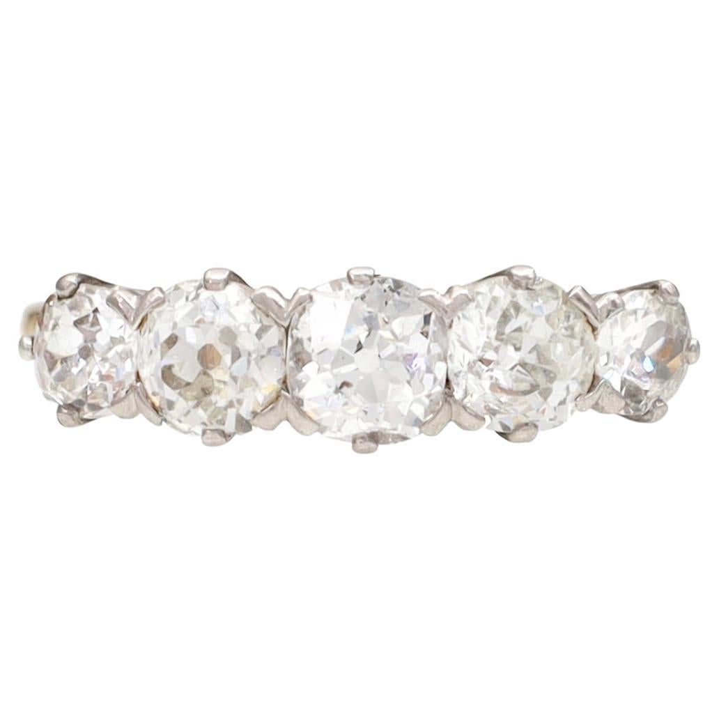 Graduated 5 Old Mine Cut Diamond Ring Antique Edwardian c1907 18k Gold ...