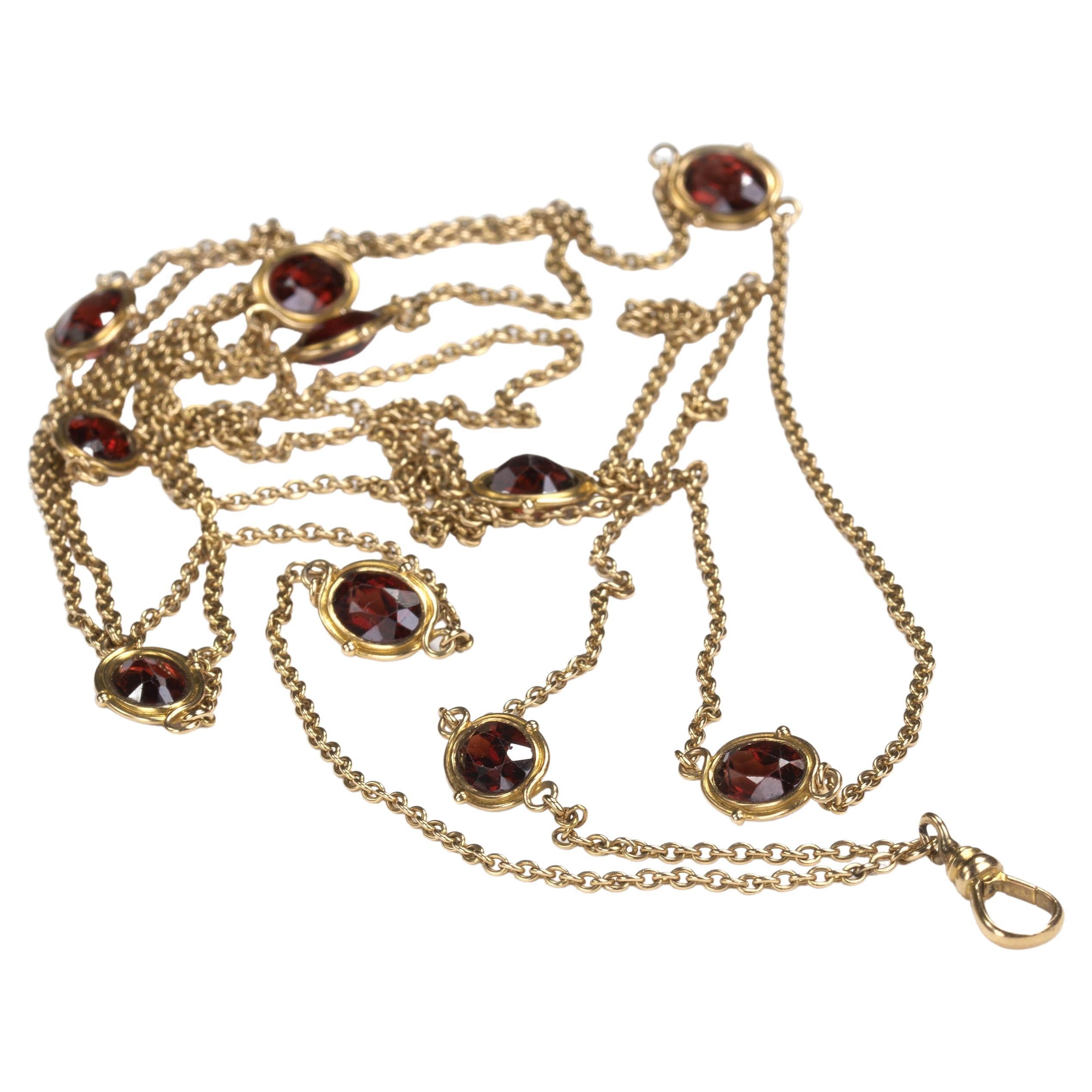 Antique Art Nouveau Demantoid Garnet Diamond Gold Chain For Sale at 1stDibs