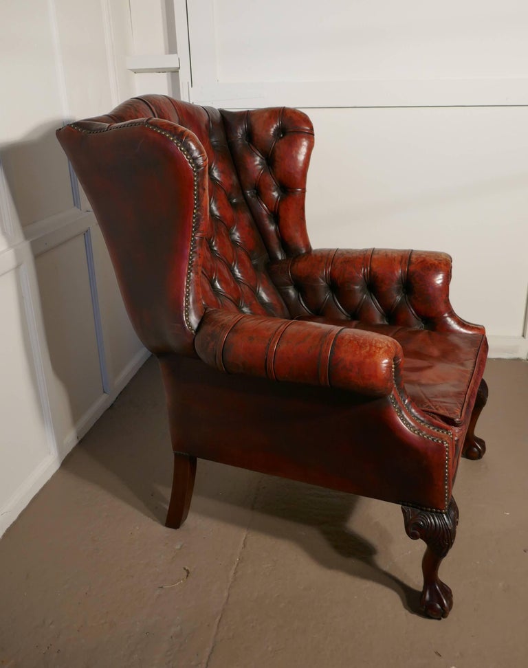 Edwardian Gentleman’s Wing Back Leather Library Chair at 1stDibs