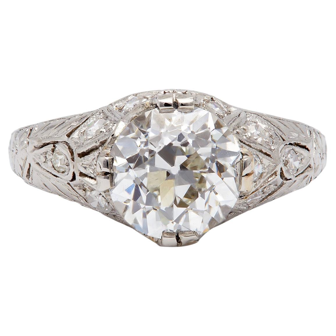 Edwardian GIA 2.27 Carat Old European Cut Diamond Platinum Filigree ...