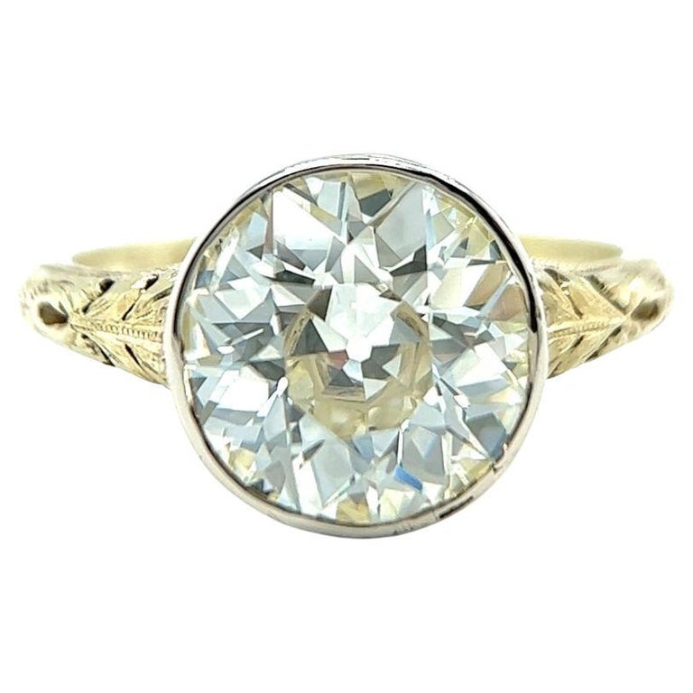 Edwardian GIA 3.71 Carats Old European Cut Diamond Gold Filigree Bezel ...