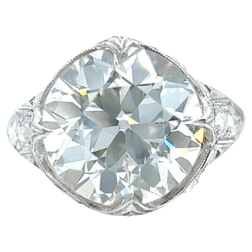 Edwardian GIA 7.01 Carats Old European Cut Diamond Platinum Filigree ...