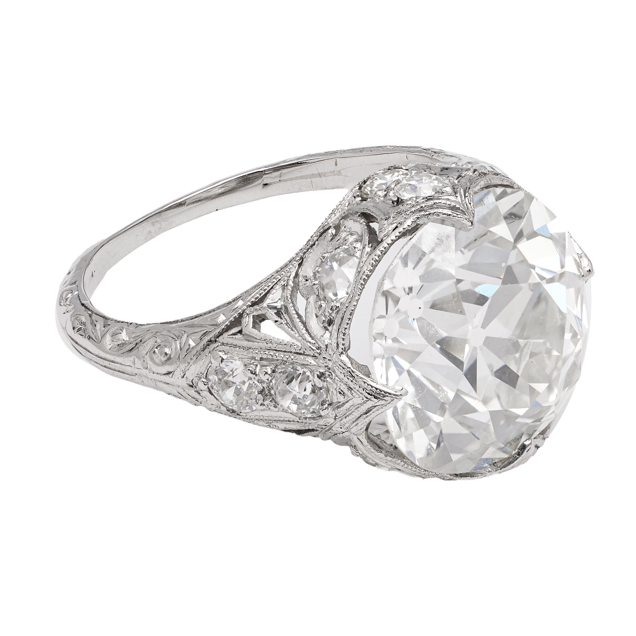 Edwardian GIA 7.47 Carats Old Mine Cut Diamond Platinum Filigree Ring ...