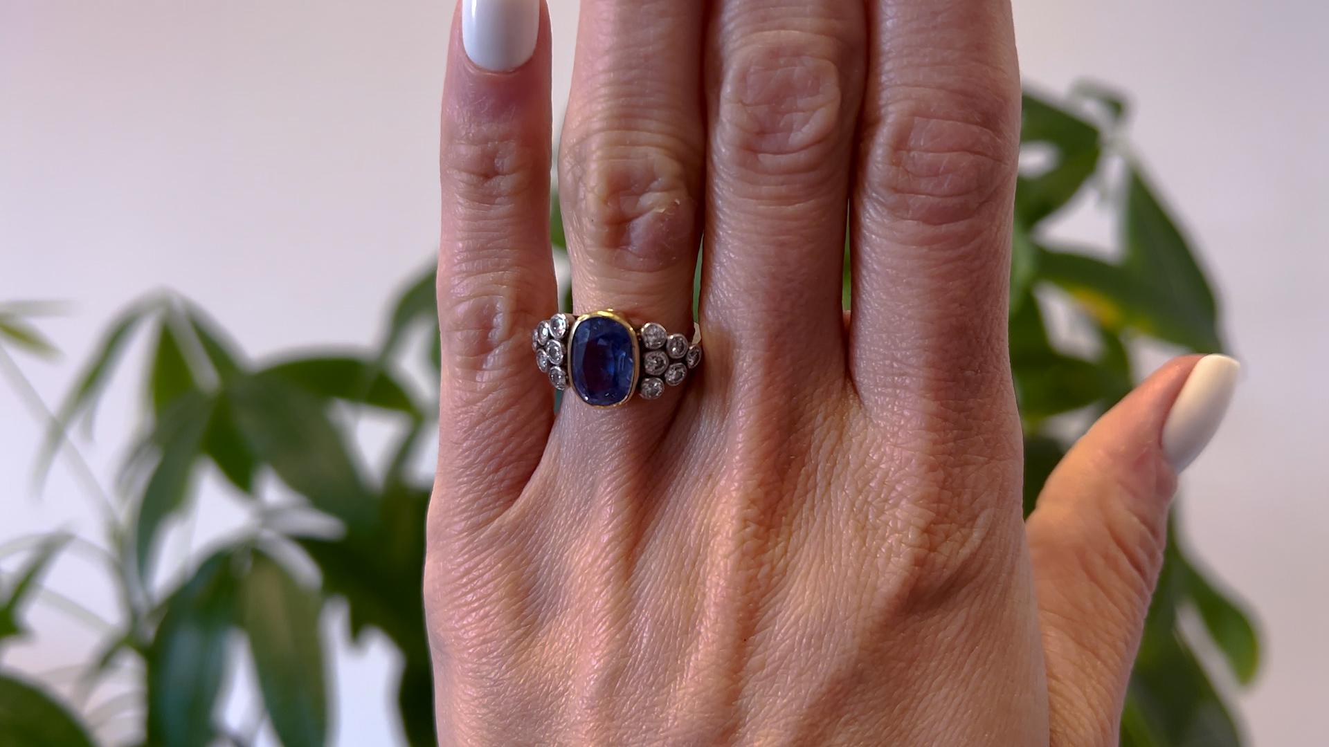 Edwardian GIA Ceylon No Heat and Diamond 18k Yellow Gold Platinum Ring ...
