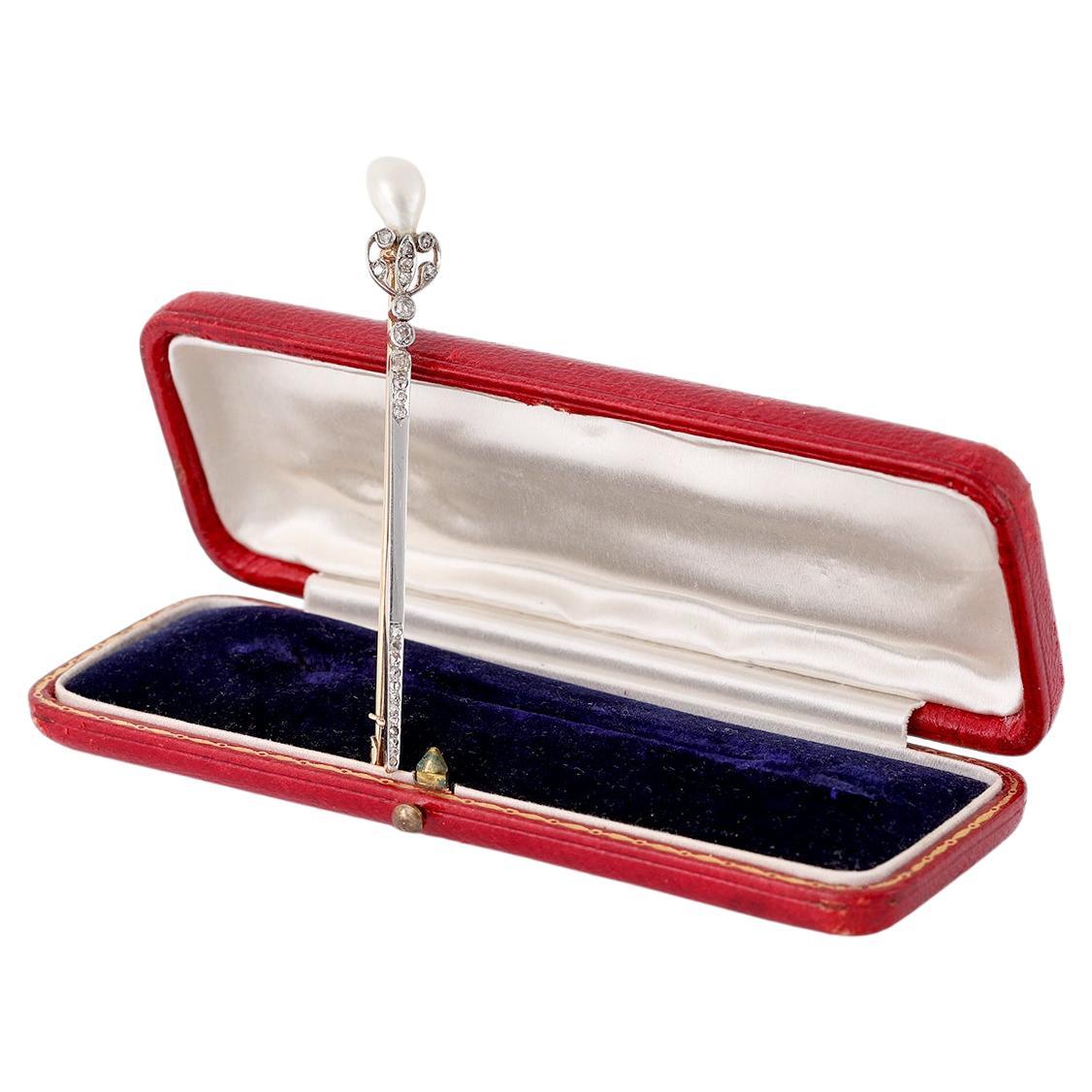 Antique Edwardian 14K Yellow Gold and Platinum Natural Pearl Diamond ...