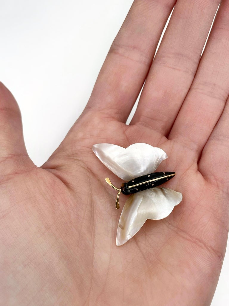 Edwardian Gold Mother Of Pearl Resin Butterfly Small Pin Brooch For ...