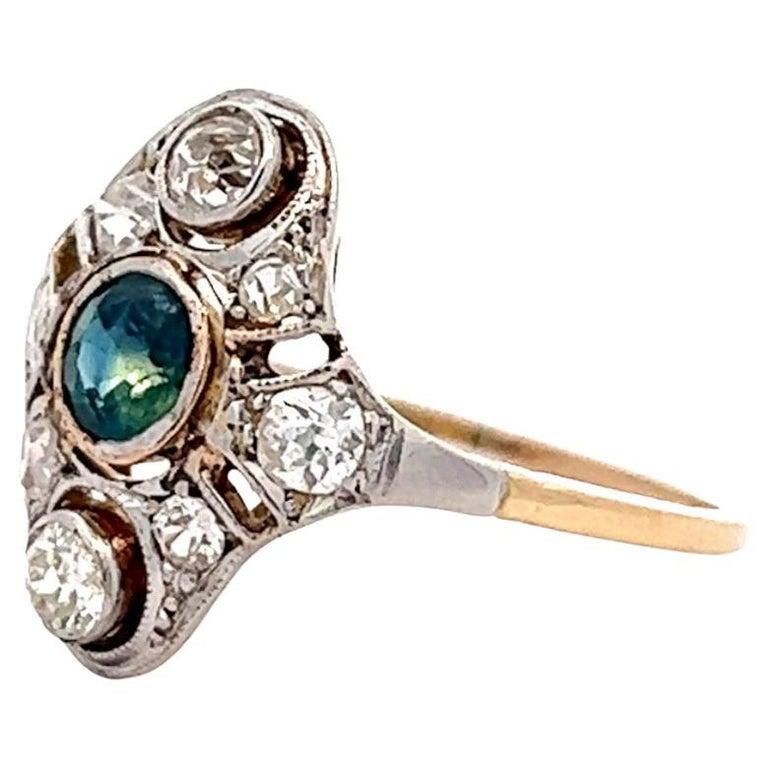 Edwardian Green Sapphire Diamond Platinum 14 Karat Yellow Gold Dinner ...