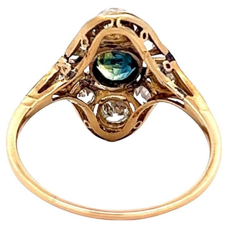 Edwardian Green Sapphire Diamond Platinum 14 Karat Yellow Gold Dinner ...