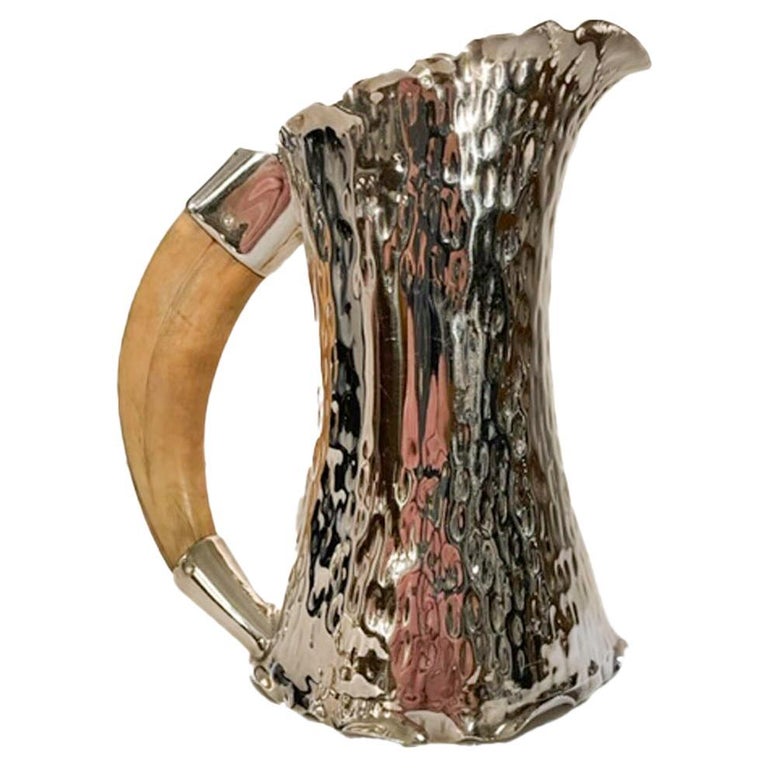 Edwardian Hammered Silver Plate and Boar Tusk Pitcher by Hukin and ...