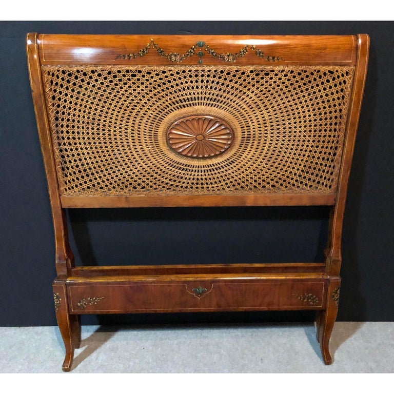 Edwardian Hand Painted and Caned Wood Twin Bed Frame at 1stDibs
