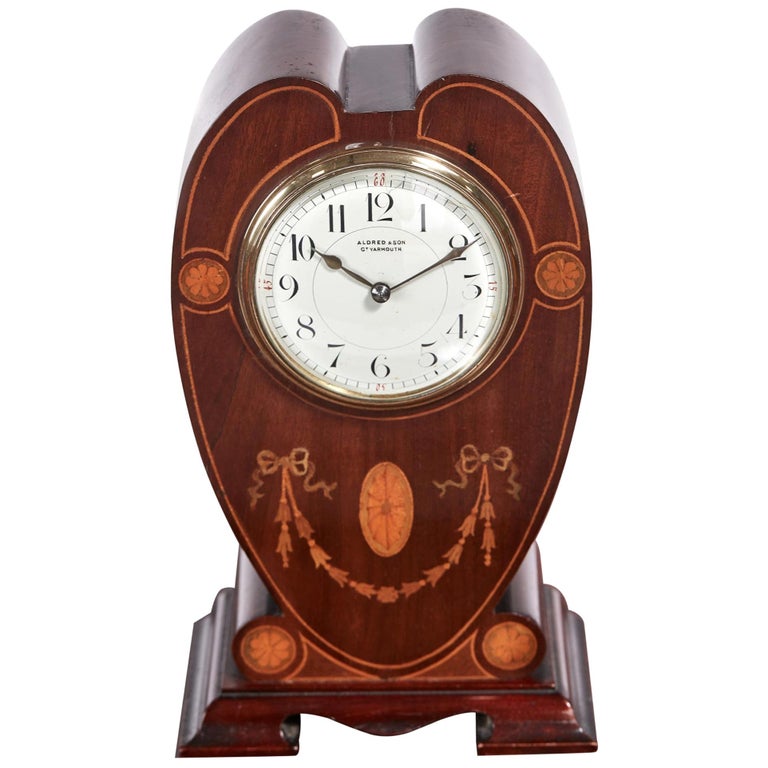 Edwardian Inlaid Mahogany Mantel Clock For Sale at 1stDibs