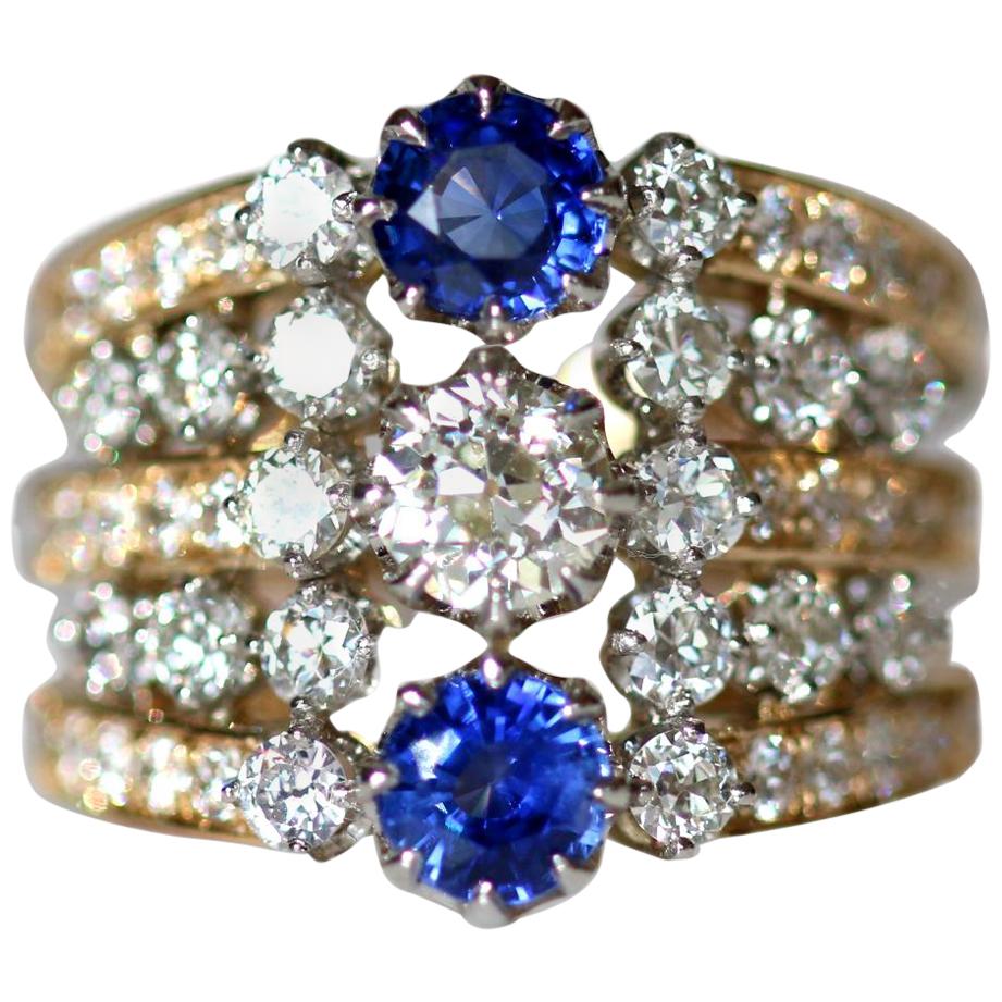 Edwardian Inspired Sapphire and Diamond Stack Ring at 1stDibs