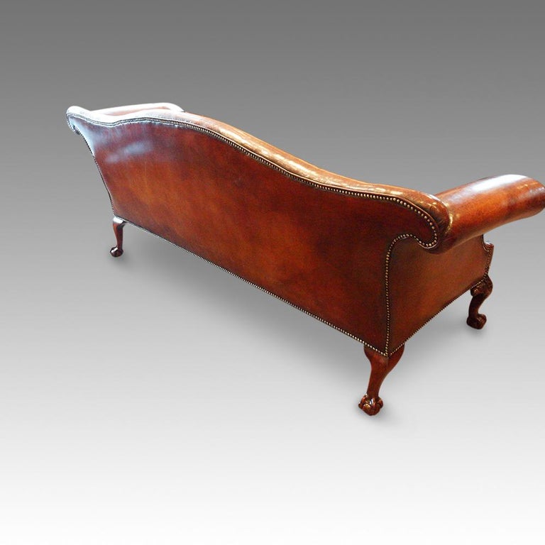 Edwardian mahogany grade 1 leather camel back sofa, Circa 1910 at 1stDibs