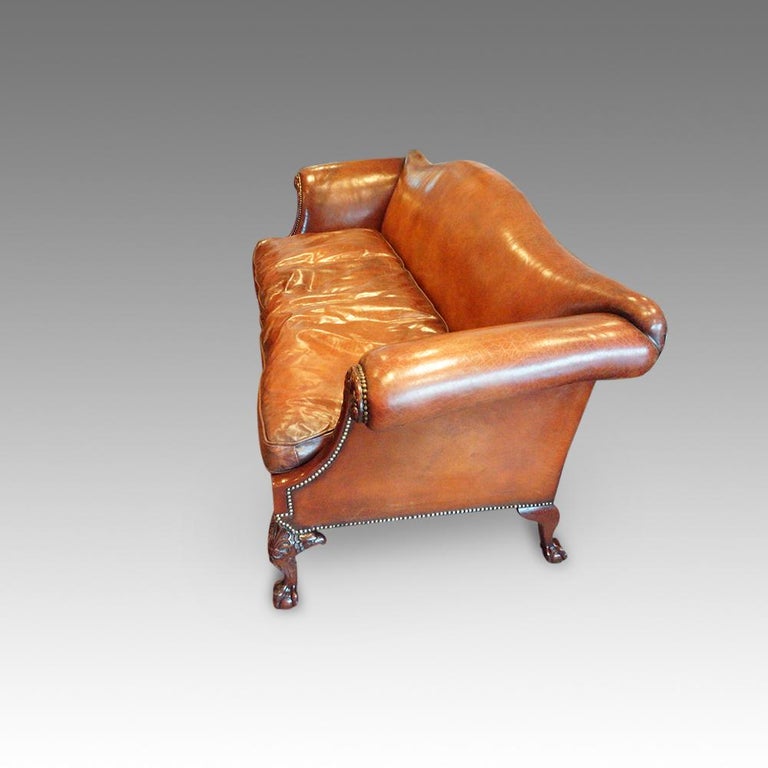 Edwardian mahogany grade 1 leather camel back sofa, Circa 1910 at 1stDibs