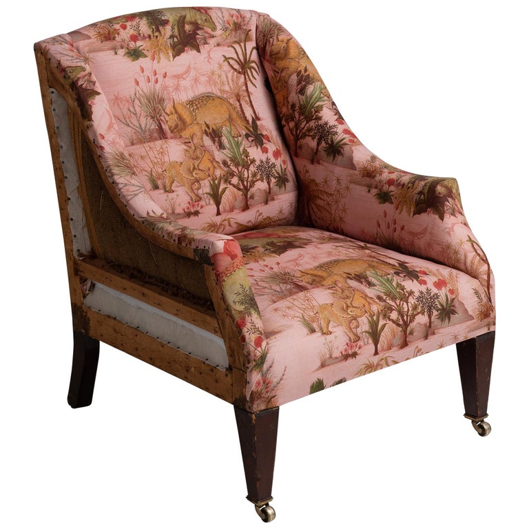 Edwardian Library Chair in Linen / Cotton / Nylon Dinosaur Print from ...