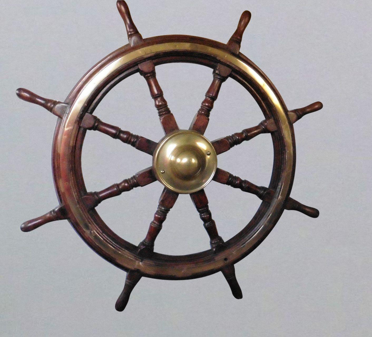 Edwardian Mahogany and Brass Eight Spoke Ships Wheel For Sale at 1stDibs