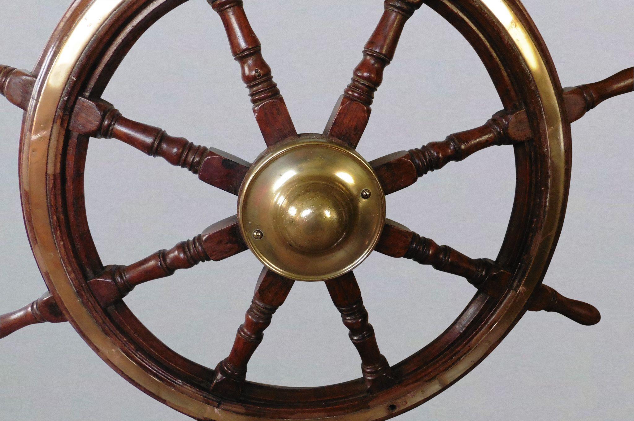 Edwardian Mahogany and Brass Eight Spoke Ships Wheel For Sale at 1stDibs