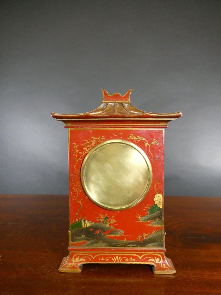 Edwardian Mantel Clock with Chinoiserie Decoration For Sale at 1stDibs