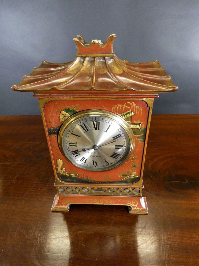 Edwardian Mantel Clock with Chinoiserie Decoration For Sale at 1stDibs