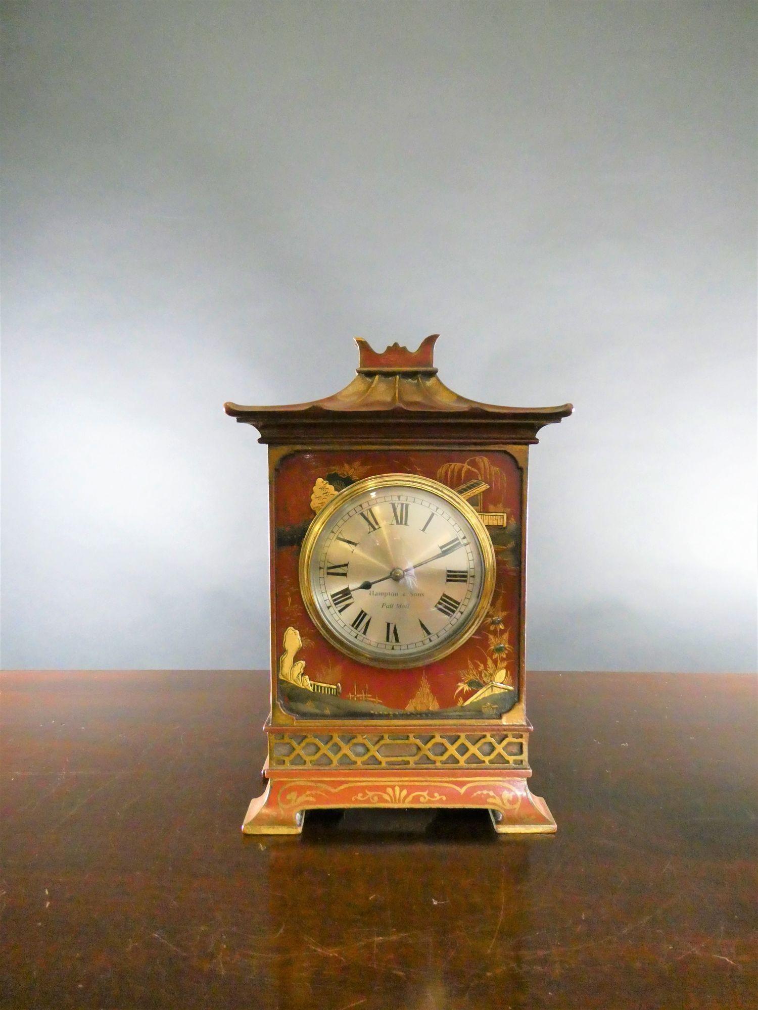 Edwardian Mantel Clock with Chinoiserie Decoration For Sale at 1stDibs