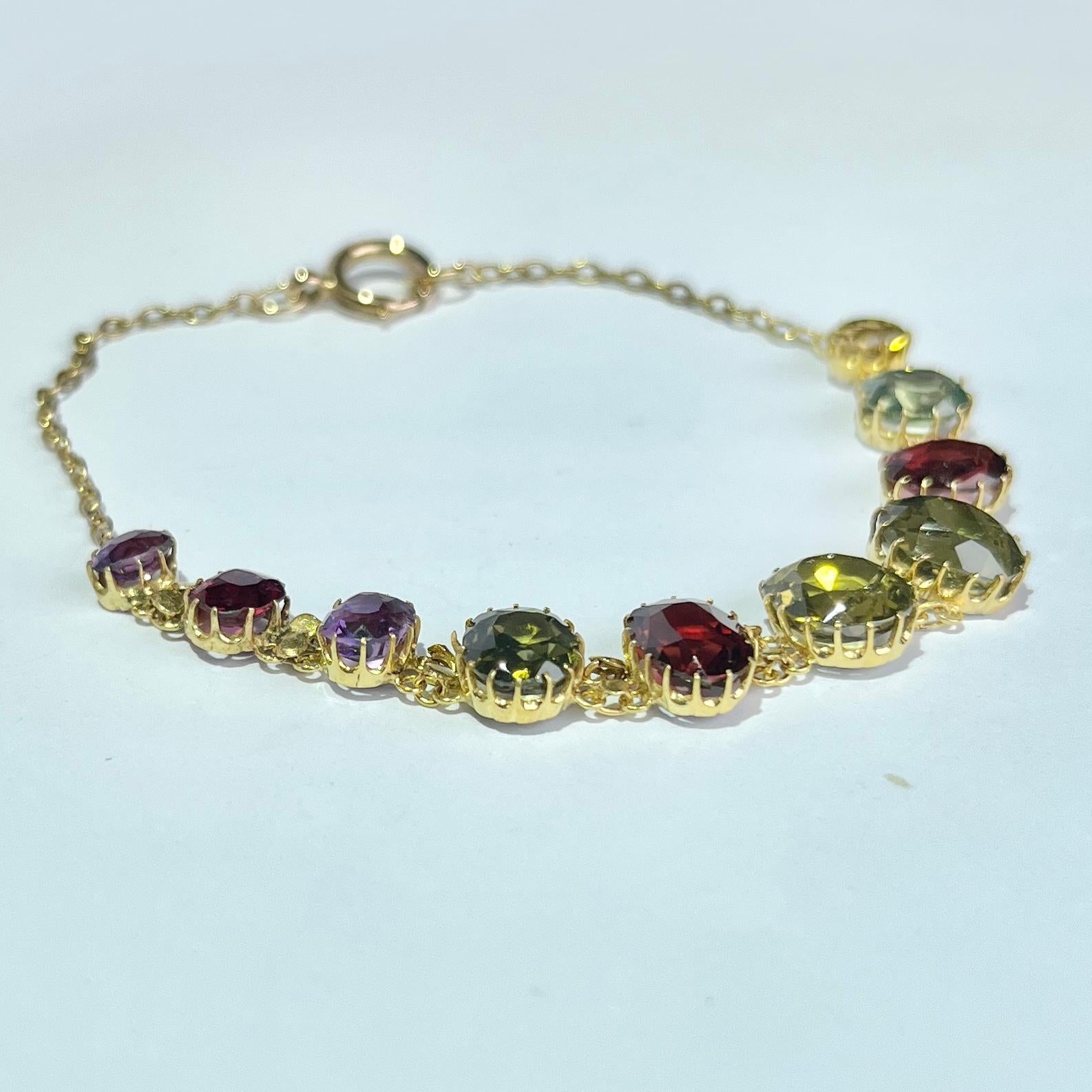 Edwardian Multi-Stone 9 Carat Gold Bracelet at 1stDibs
