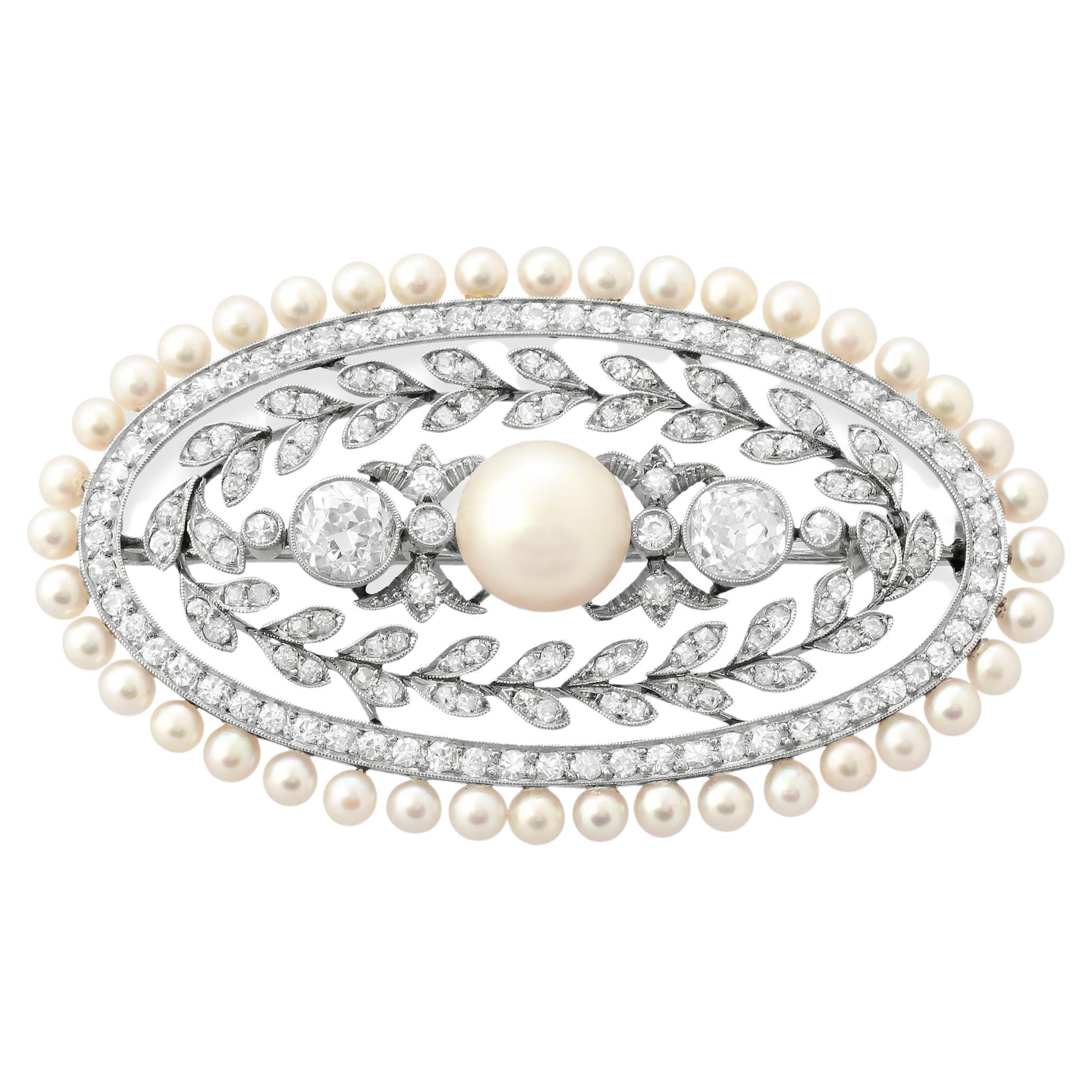 Edwardian natural pearl and diamond pendant/brooch, circa 1905. For ...