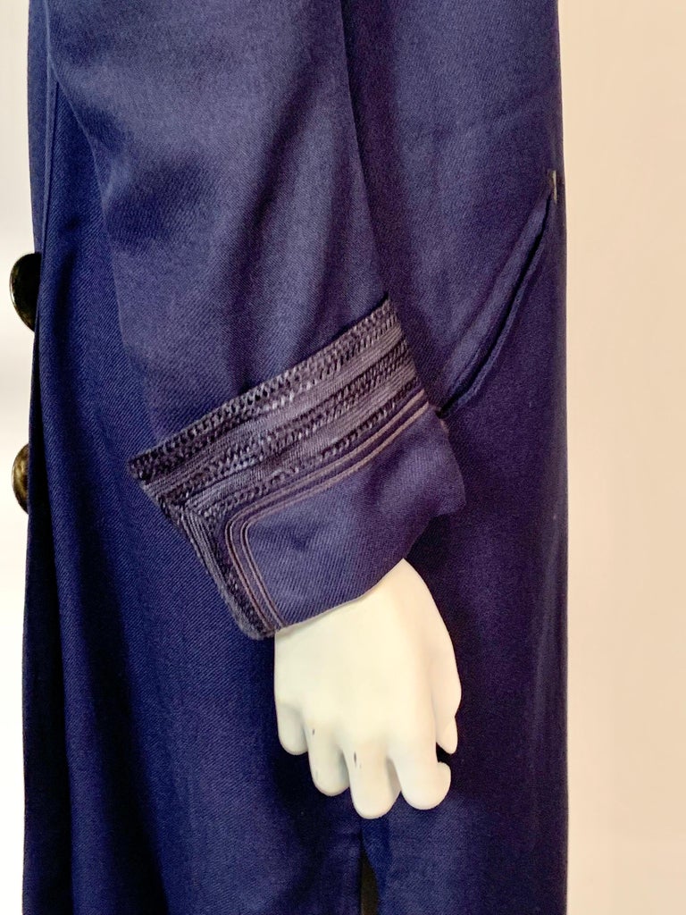 Edwardian Navy Blue Wool Coat with Braid Trim For Sale at 1stDibs