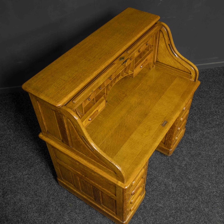 Edwardian Oak Roll Top Desk by Lebus Desk Co For Sale at 1stDibs