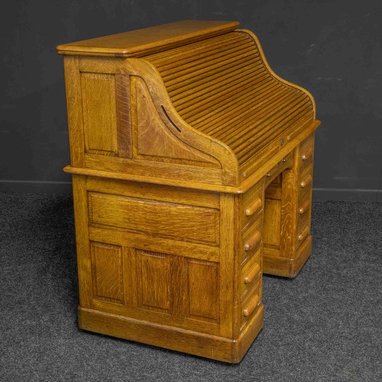 Edwardian Oak Roll Top Desk by Lebus Desk Co For Sale at 1stDibs