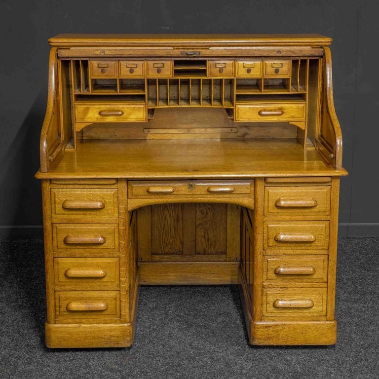 Edwardian Oak Roll Top Desk by Lebus Desk Co For Sale at 1stDibs