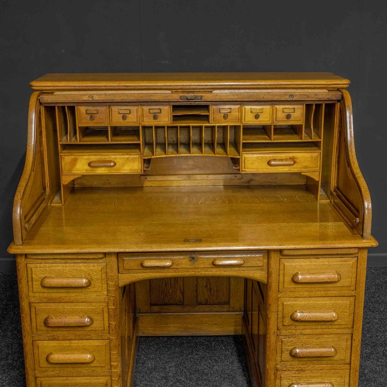 Edwardian Oak Roll Top Desk by Lebus Desk Co For Sale at 1stDibs
