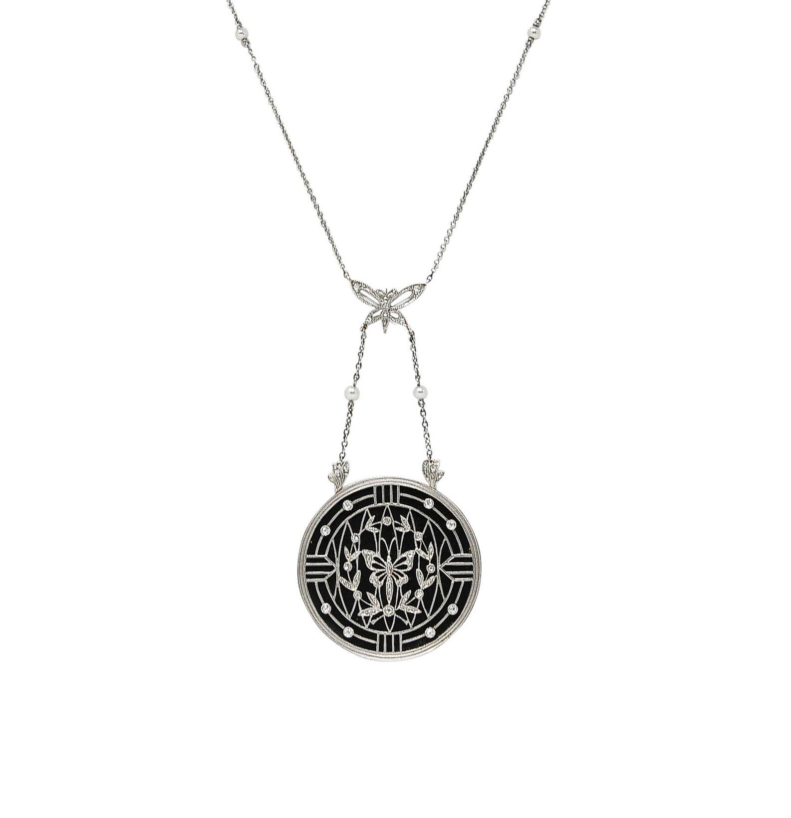 Edwardian Old European Cut Diamond Pearl Enamel Platinum Filigree ...
