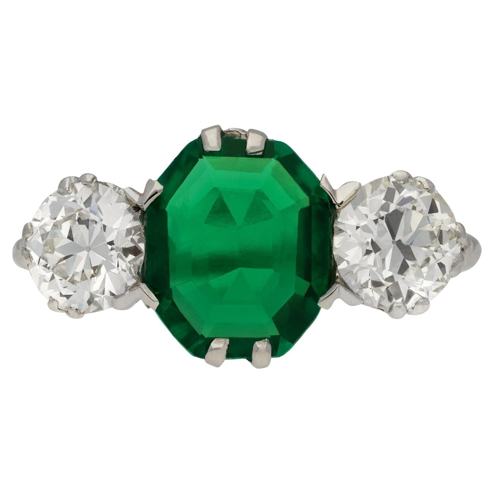 1920s Drop Shape Natural Unenhanced Emerald Old Mine Diamond Ring For ...