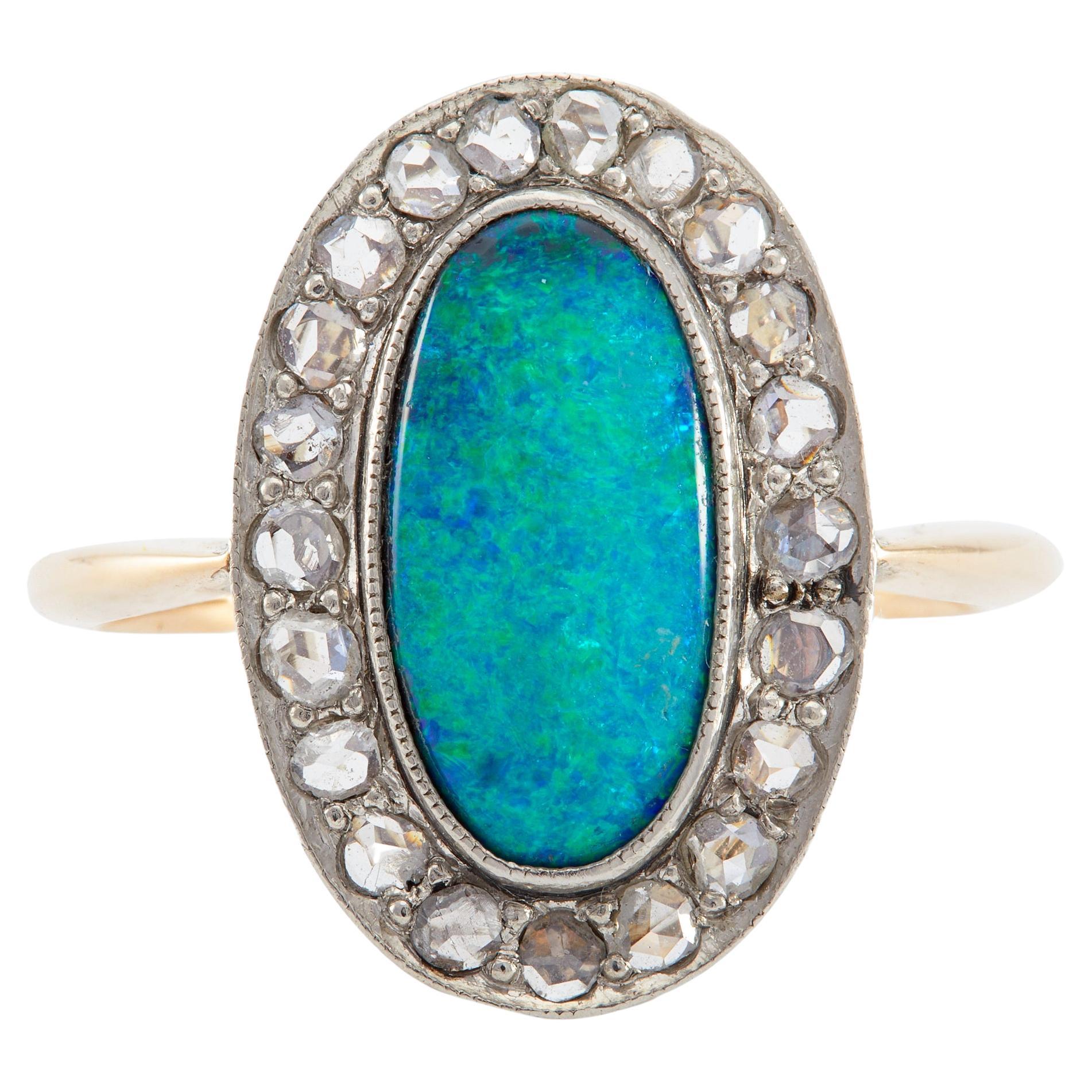 Customizable Opal and Diamonds 14k Gold Ring. Round Halo Opal Gold Ring ...
